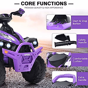 INFANS Kids Ride on ATV, 12V 4 Wheeler Quad Toy Vehicle with Music, Horn, High Low Speeds, LED Lights, Electric Ride On Toy, Battery Powered Wheels Car for Kids Over 3 Years Old (Violet)