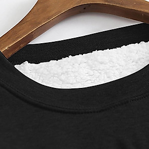 oelaio Women Warm Sherpa Lined Fleece Crewneck Sport Sweatshirt Pullover Loungewear Casual Solid Black