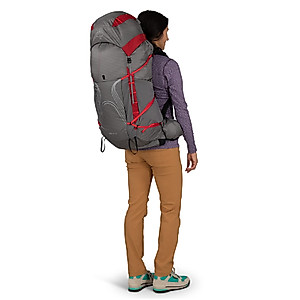 Osprey Eja Pro 55L Women's Backpacking Backpack, Dale Grey/Poinsettia Red, WXS/S