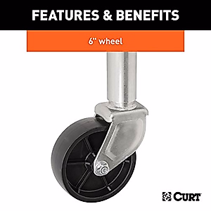 CURT 28113 Marine Boat Trailer Jack with 6-Inch Wheel, 1,200 lbs. 11 Inches Vertical Travel, CLEAR ZINC