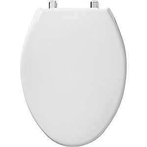 BEMIS 1900SS 000 Commercial Heavy Duty Closed Front Toilet Seat with Cover and Stainless Steel Self-Sustaining Hinges, ELONGATED, Plastic, White
