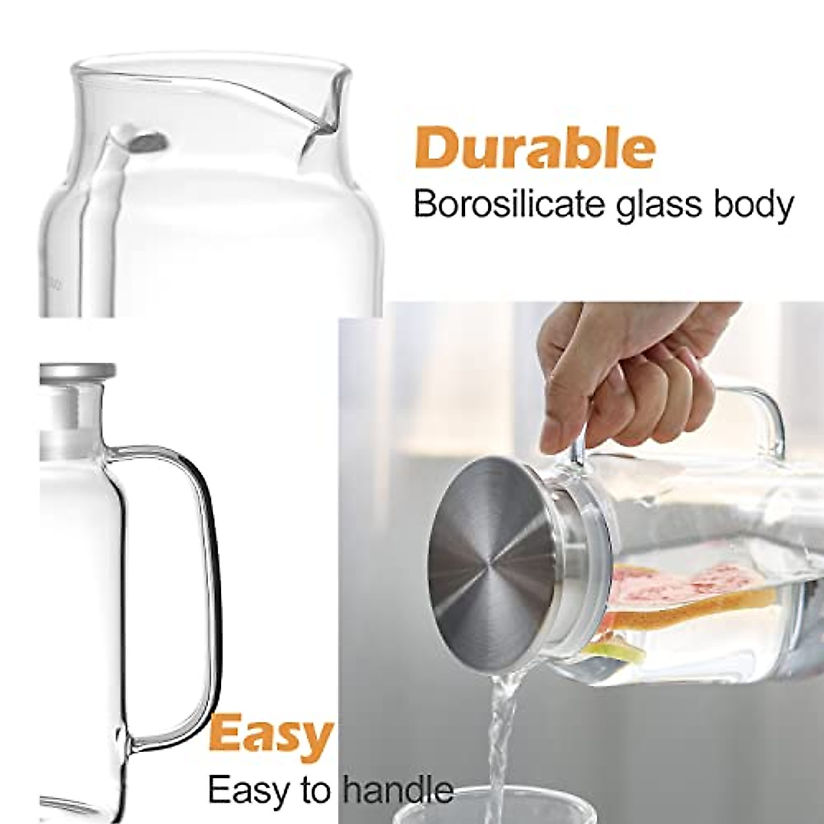 Seal Glass Pitcher With Lid - Great for Homemade Juice & Cold Tea or for Glass Milk Bottle lids (Large)