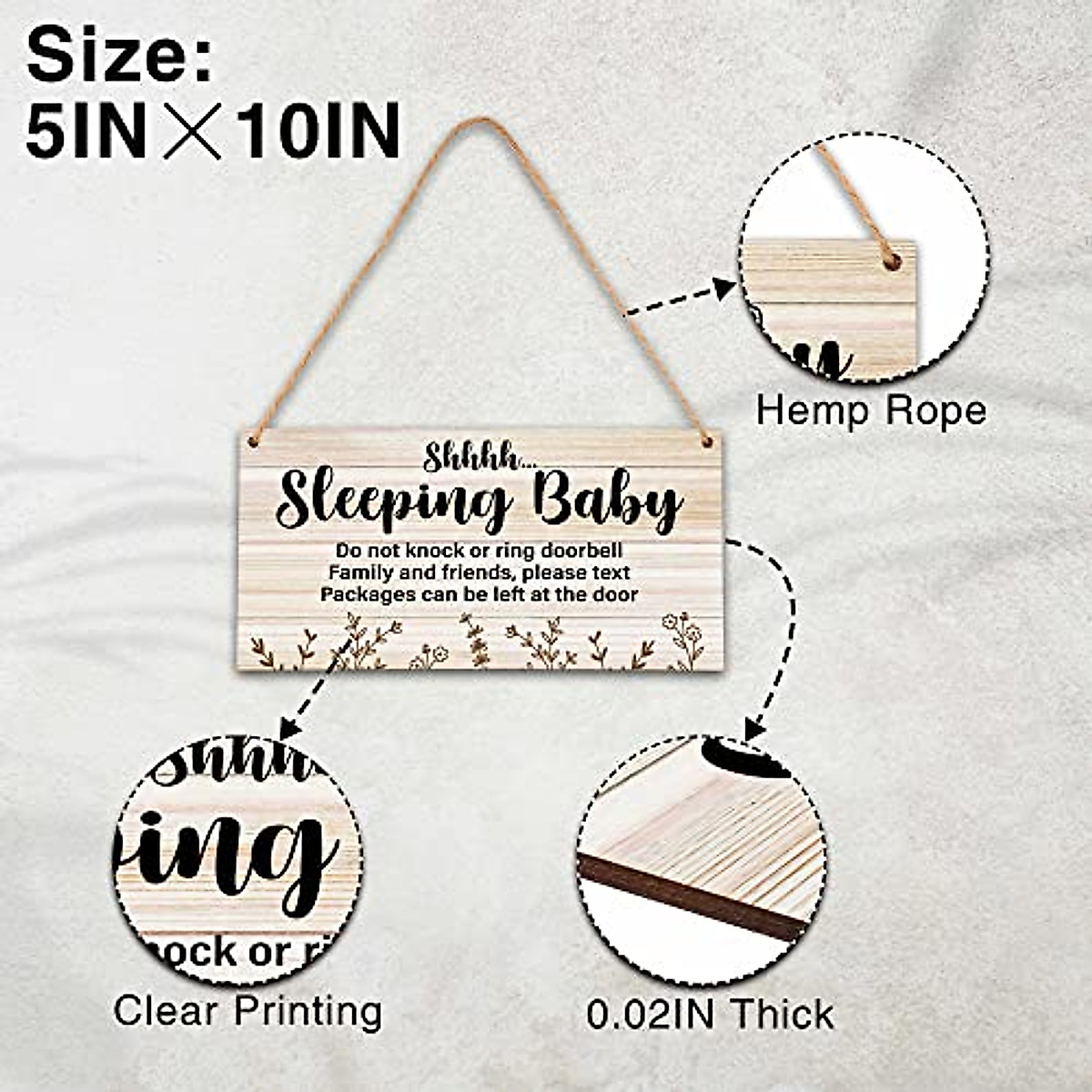 Baby Sleeping Sign For Front Door, Do Not Knock Or Ring Doorbell Wooden Sign, Baby Room Nursery Home Bedroom Rustic Hanging Sign, Set Of 1 Wooden Sign With Rope - A08