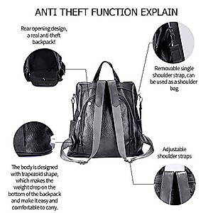 ROOSALANCE Women's Backpack Handbags Fashion Waterproof Leather Travel Shoulder Bags Ladies Black