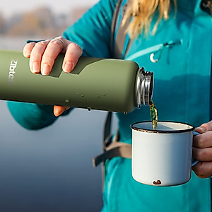 Zibtes 32 oz Insulated Water Bottle With Straw,3 Lids(Flip, Spout and Handle Lid), Stainless Steel Leak Proof Sports Water Flask, Double Walled Vacuum Metal Water Bottle (Army Green)