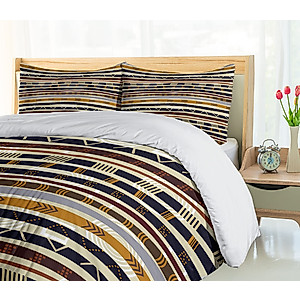 Ambesonne Abstract Duvet Cover Set, Ethnic Style Geometric Forms Striped Pattern on Bold Earth Tones Print, Decorative 3 Piece Bedding Set with 2 Pillow Shams, King Size, Orange Cream
