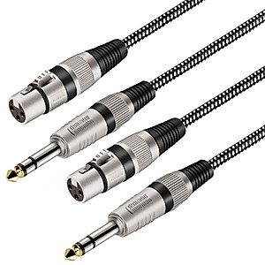 KINXIYU XLR Female to 1/4 Inch TRS Cables 3 FT/2Pack, Nylong Braided XLR 3 Pin Female to 6.35mm TRS Male Balanced Wire Mic Cord (Pure Copper Conductors)