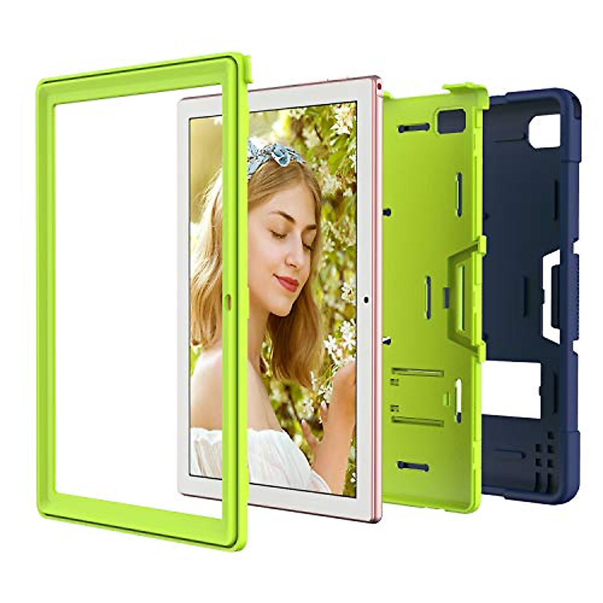 Kebiory Shockproof Rugged Hybrid with Screen Protector Cover for Dragon Touch 102/Blackview Tab 7/7 Pro/OSCAL Pad 10 Tablet/TECLAST P30S/M40 Plus/M40S/M40 PRO/P20S/P20HD/P40HD (Navy/Green,1 Pack)