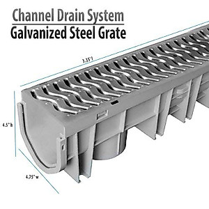 Source 1 Drainage Trench & Driveway Channel Drain with Galvanized Steel Grate - 3 Pack