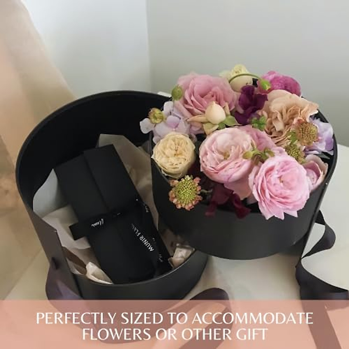 BBJ WRAPS Flower Box with Lid for Arrangements, Double Layers Rotating Drawer Luxury Round Flower Bouquet Gift Boxes Packaging, 1 Set, 7.5"(D) x 6.5"(H) (Pink)