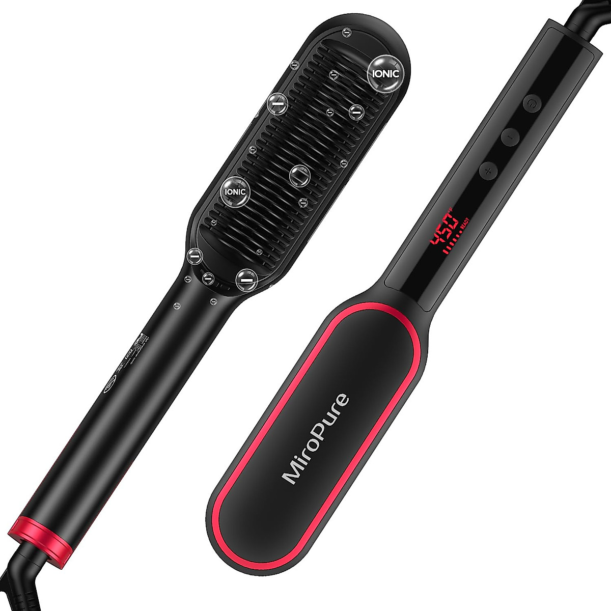 MiroPure Hair Straightener Brush, Hair Straightener Comb, 2-in-1 Ionic Straightening Brush with LCD Display, 13 Temperature Settings 30s Fast Even Heating Dual Voltage, Anti-Scald