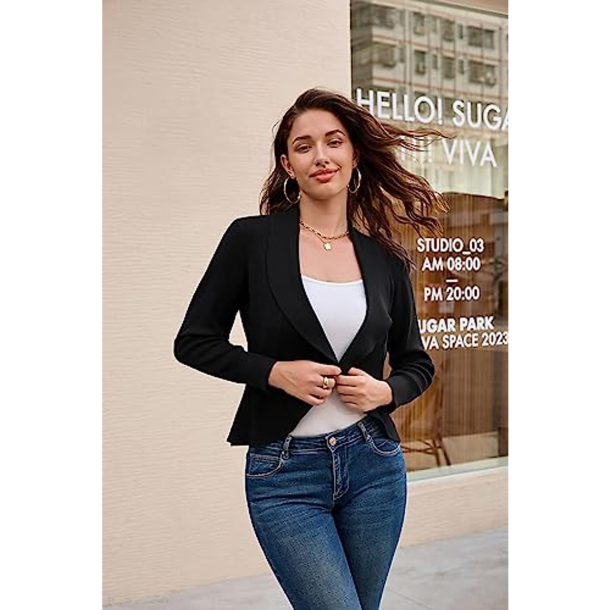 Womens Casual Work Blazer Open Front Cardigan Jacket Business Suit Black XXL