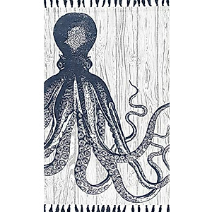 nuLOOM Thomas Paul Printed Octopus Over Board Tassel Area Rug, 5' x 8', Ivory