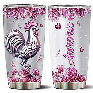 WONWIX Personalized Chicken Coffee Mug For Women Travel Drinking Cups Chickens Gifts For Mom Ladies Jewelry Birthday Christmas Valentine Mothers Day 20oz Stainless Steel Tumblers With Lids