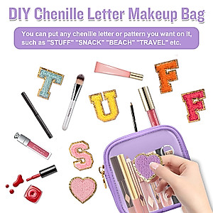 Mini Clear Travel Makeup Organizer Bag for Purse, Small Cute Makeup Bag Preppy Cosmetic Zipper Pouch Purse, Transparent PVC & Nylon Travel Coin Pouch Sanitary Napkin Storage Bag for Women Girl(Purple)