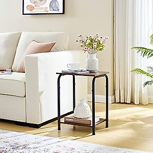 Tajsoon Small End Table with 2 Tier Storage Shelves, Small Side Table for Small Spaces, Sofa Table, Bedside Table, Small Table for Living Room, Bedroom, Sturdy Frame & Easy Assembly