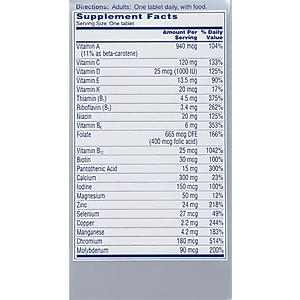 ONE A DAY Women’s 50+ Healthy Advantage Multivitamins, Supplement with Vitamins A, C, E, B1, B2, B6, B12, D and Calcium, Tablet, 65 Count