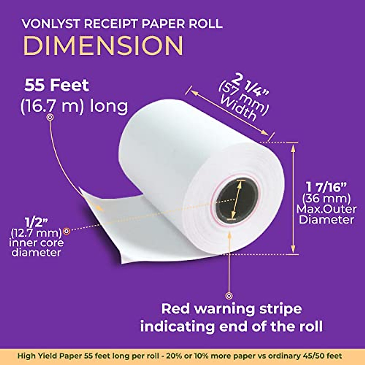 Vonlyst Thermal Paper Roll 2 1/4 X 55 for Verifone Vx520 Ingenico ICT220 ICT250 FD400 (10 rolls)