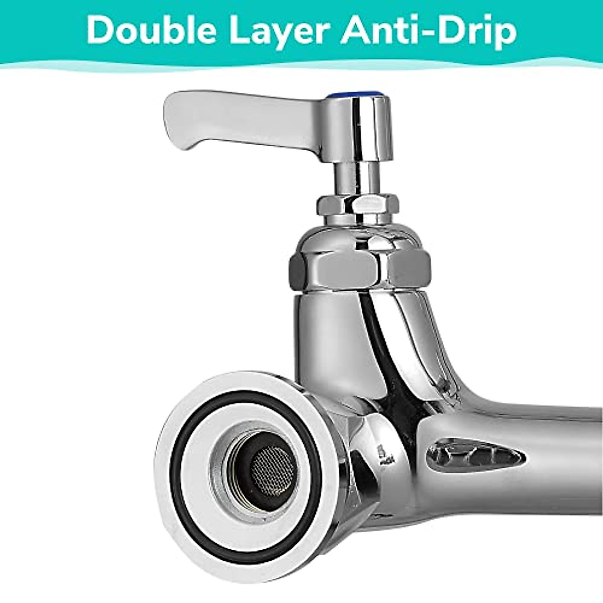 Aquaterior Upgraded Pre-Rinse Commercial Kitchen Faucet with Sprayer 44" Height Wall Mount Double Handle with Add-On 12" Rotatable Spout Pull Down for 2/3 Compartment Sink CUPC NSF CEC