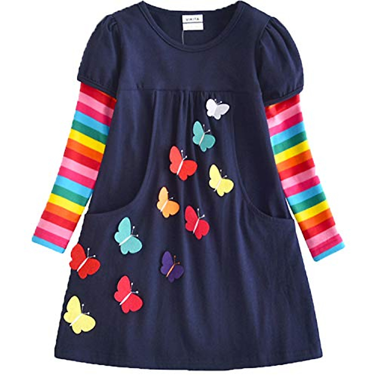 VIKITA Little Girls Dresses Winter Girl Clothes Long Sleeve Navy Dress Xmas Gift for Kids 2-8 Years LH5805, 7T