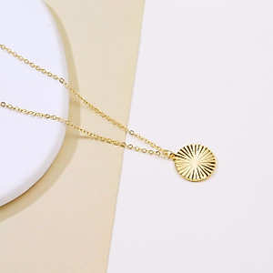 MIDEEO Gold Necklaces for Women Dainty 14K Gold Sun Pendant Necklace Delicate Round Coin Sunlight Sunshine Chain Necklaces Trendy Simple Everyday Jewelry Gift