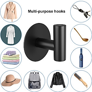 VINHOLD Self-Adhesive Coat Hooks, Stainless Steel Heavy Duty Wall Hooks, Towel Hooks for Hanging Robes, Aprons, Coats and Hats in Bathrooms,Kitchens and Hotels(2 Pack, Black)