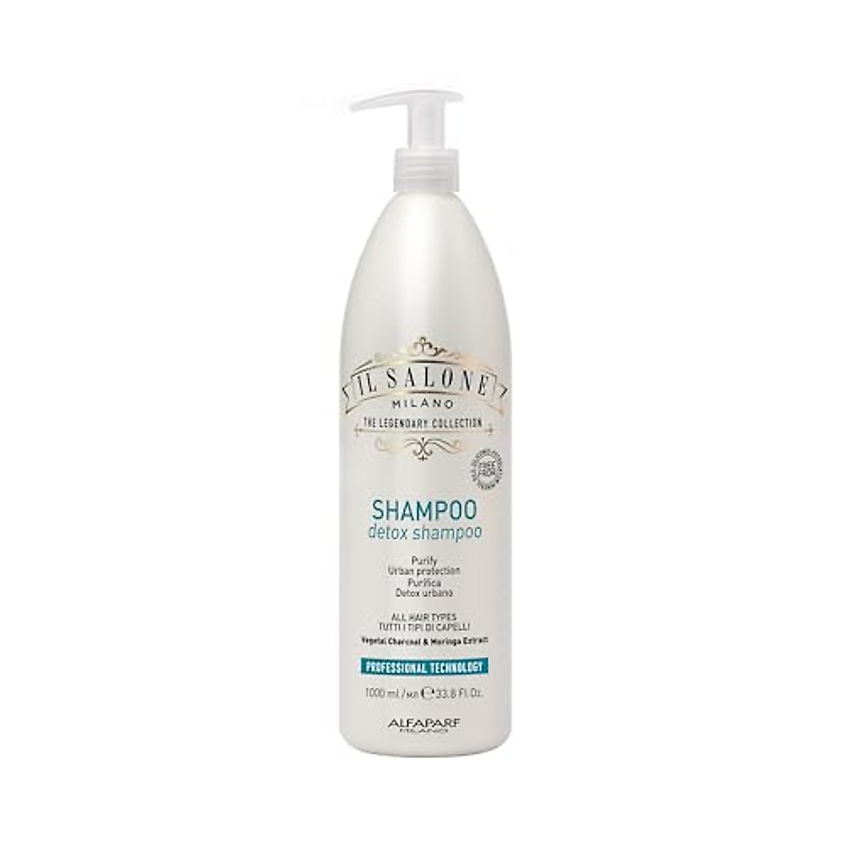 Il Salone Milano Detox Shampoo for All Hair Types - Clarifying Shampoo with Charcoal Powder - Scalp Cleanser to Detox - Restores Broken Bonds & Adds Softness - Professional Haircare (33.8oz / 1000ml)