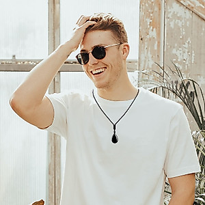 TIKCAUZ Black Obsidian Teardrop Necklace Natural Healing Crystal Stone Pendant with Adjustable Rope Gemstone Handmade Jewelry for Women Men