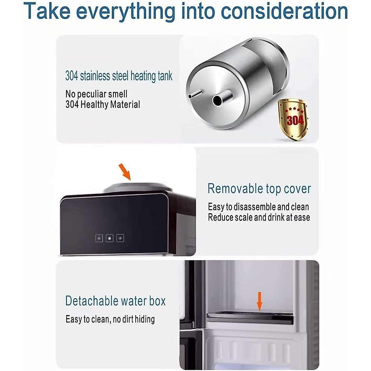 Top Loading Water Cooler Dispenser - 5 Gallon Hot & Cold Water, Child Safety Locker - 3 Temperature with Hot, Room & Cold Spouts, Suitable for Home Office