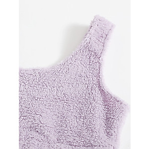 SweatyRocks Women's Fuzzy Pajamas Set Crop Tank Top with Shorts Loungewear Lilac Purple M