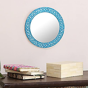 NOVICA Turquoise Blossom Glass Mosaic Wall Mirror