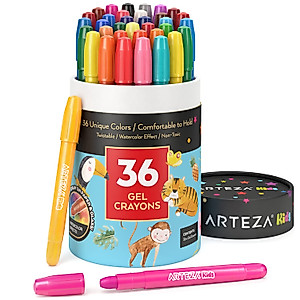 Arteza Kids Gel Crayons, 36 Count, Twistable and Washable Jumbo Crayons
