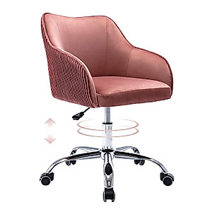 CAELUM Cute Pink Desk Chair for Teen Girl Kids, Home Office Computer Desk Chairs with Wheels and Arms, Comfy Velvet Fabric Swivel Rolling Task Chair Vanity Chair for Makeup Room, Bedroom, Living Room