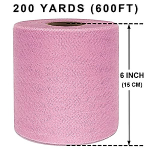 Tulle Fabric Rolls 6 Inch by 200 Yards (600 FT) Ribbon Netting Spool for Tutu Skirt Wedding Baby Shower Birthday Party Decoration Gift Wrapping DIY Crafts (Pink)