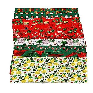 10 Pieces Christmas Fabric Bundles Sewing Quilting Craft Multi Color Cotton Squares Patchwork Christmas Bells Tree Element Printing Fabric for DIY Dress Apron Party Supplies