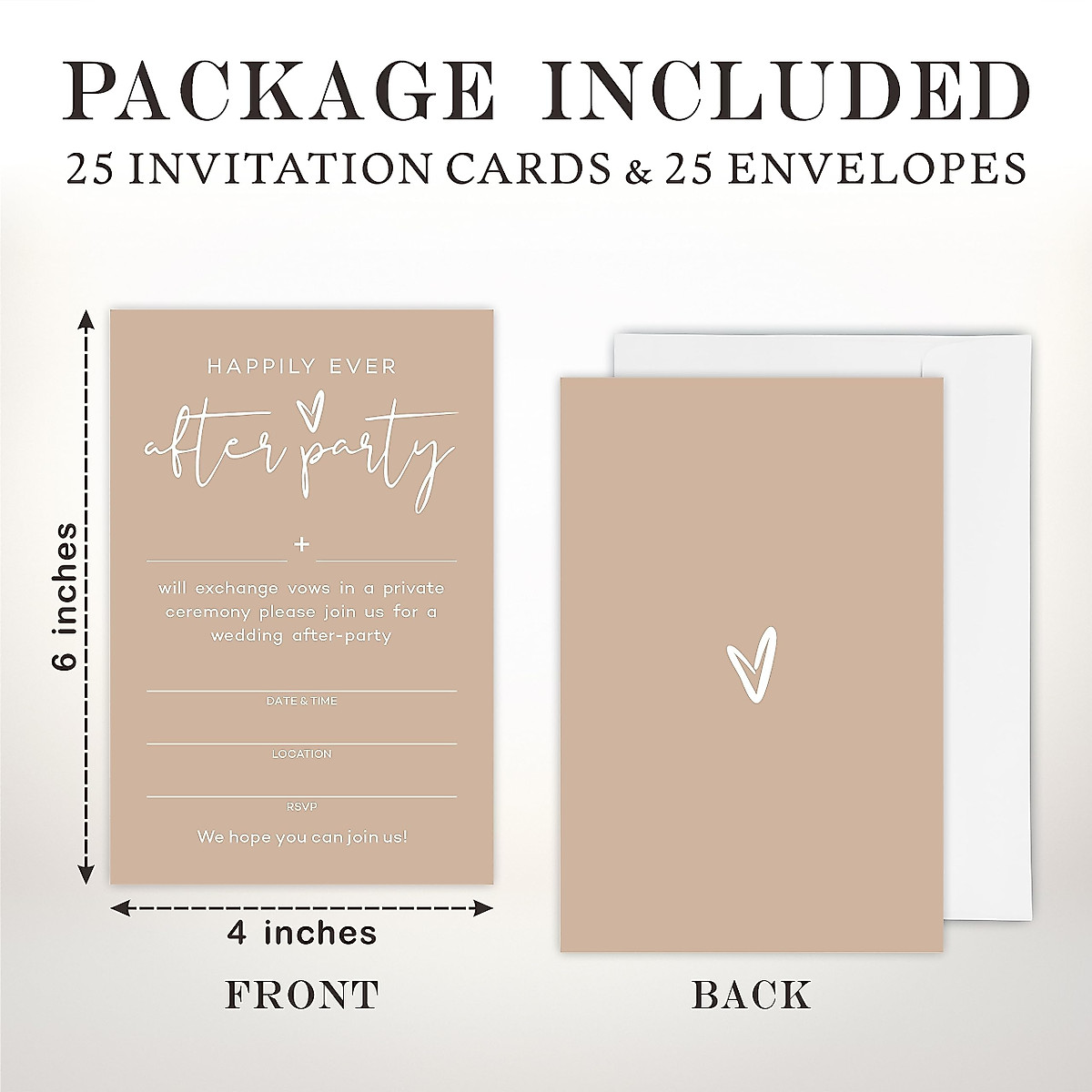 TPYEN Happily Ever After Party Invitations, Minimalist Brown Wedding Reception Party Invitation, Celebration for Bride & Groom, Party Favor & Supplies - A04