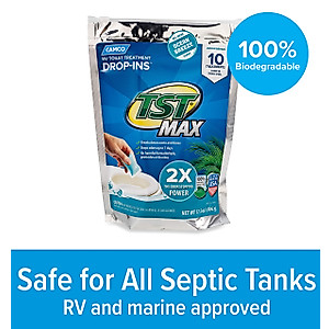 Camco TST MAX RV Toilet Treatment Drop-INs | Control Unwanted Odors and Break Down Waste and Tissue | Septic Tank Safe | Ocean Breeze Scent | 10-pack (41613)