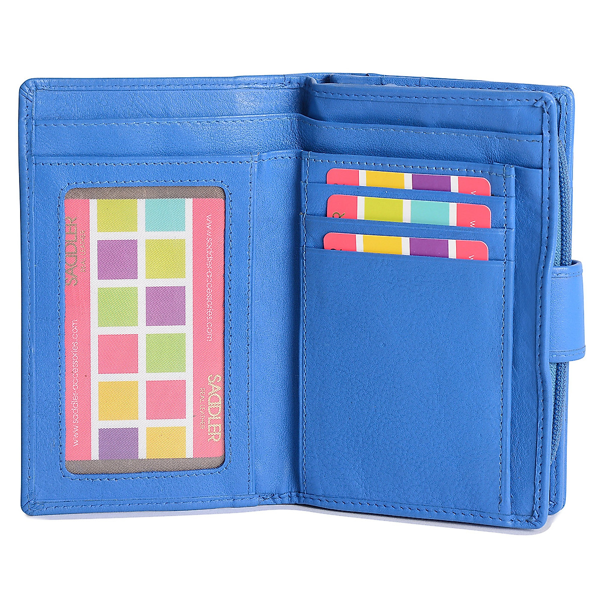 SADDLER Womens Luxurious RFID Protected Leather Large Bifold Purse Wallet with Centre Zipper Coin Purse | Ladies Designer Clutch Perfect for ID Coins Notes Debit Travel Cards | Gift Boxed - Blue