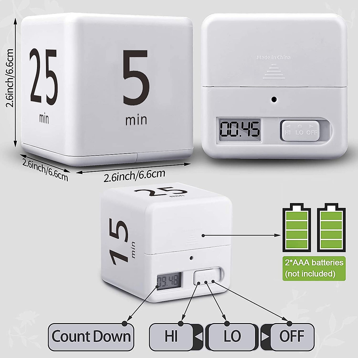 Cube Timer, Kitchen Gravity Sensor Flip Digital Timer for Time Management and Countdown Settings,15-25-5-45 Minutes Timer for Kids-Yyzyqlp