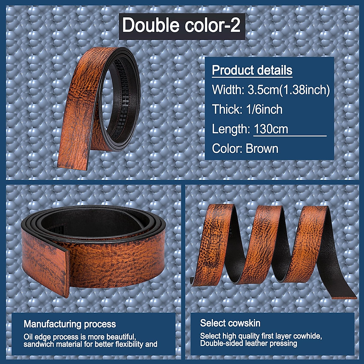 Barry.Wang Mens Designer Belt Orange Genuine Leather Ratchet Strap Adjustable Without Buckle 1 3/8” 35mm,Trim to Fit