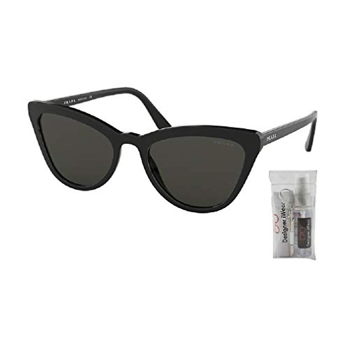 Prada PR01VS CATWALK 1AB5S0 56M Black/Grey Cat Eye Sunglasses For Women + BUNDLE With Designer iWear Complimentary Eyewear Kit