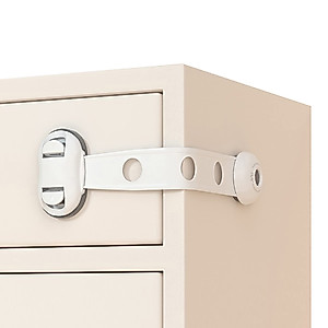 Child Safety Cabinet Strap Locks - OKEFAN 12 Pack Baby Proofing Adhesive Latches for Kids Drawer Cupboard Dishwasher Fridge Oven Door No Drill (White)