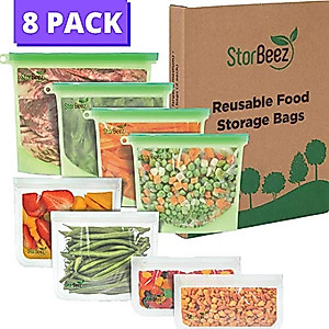 8 PCS Reusable Food Storage Bags | 4 Silicone Storage Bags, Dishwasher Safe | 4 Reusable Sandwich Bags and Snack Bags Washable| Great for Freezer, Travel Resealable Bags