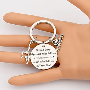 FOTAP Gymnastics Keychain Behind Every Gymnast Who Believes In Jewelry Gymnasts Gift Coach Gift Gymnast Class Team Gift (Gymnastics Key)