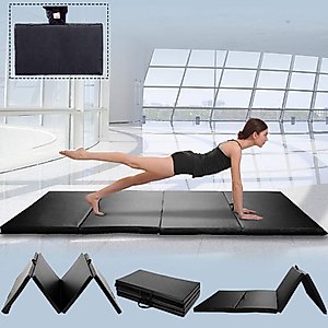 Gymnastics Mat Yoga Mat Exercise Mat Folding Extra Thick Tumbling Mat for Home Gym with Carrying Handles 4'x8'x2 Anti-Tear Fitness Aerobics Crash Panel Mat for Kids, Adult, Black