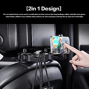 chevrom 2 Pack Car 360° Rotation Car Hook,Multifunctional Car Back Seat headrest Phone Holder,adjustable Car Seat Storage Organizer Hanger Holder Hook for Bag Purse Cloth Grocery (Silver)
