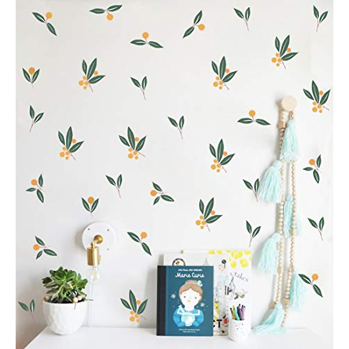 Nordic Tangerines Green Leaves Wall Decal, Fruit Wall Decals,Plant Fresh Leaves Sticker for Bedroom Office Decoration,Tangerine Wall Decals (32pcs Tangerines Leaf)