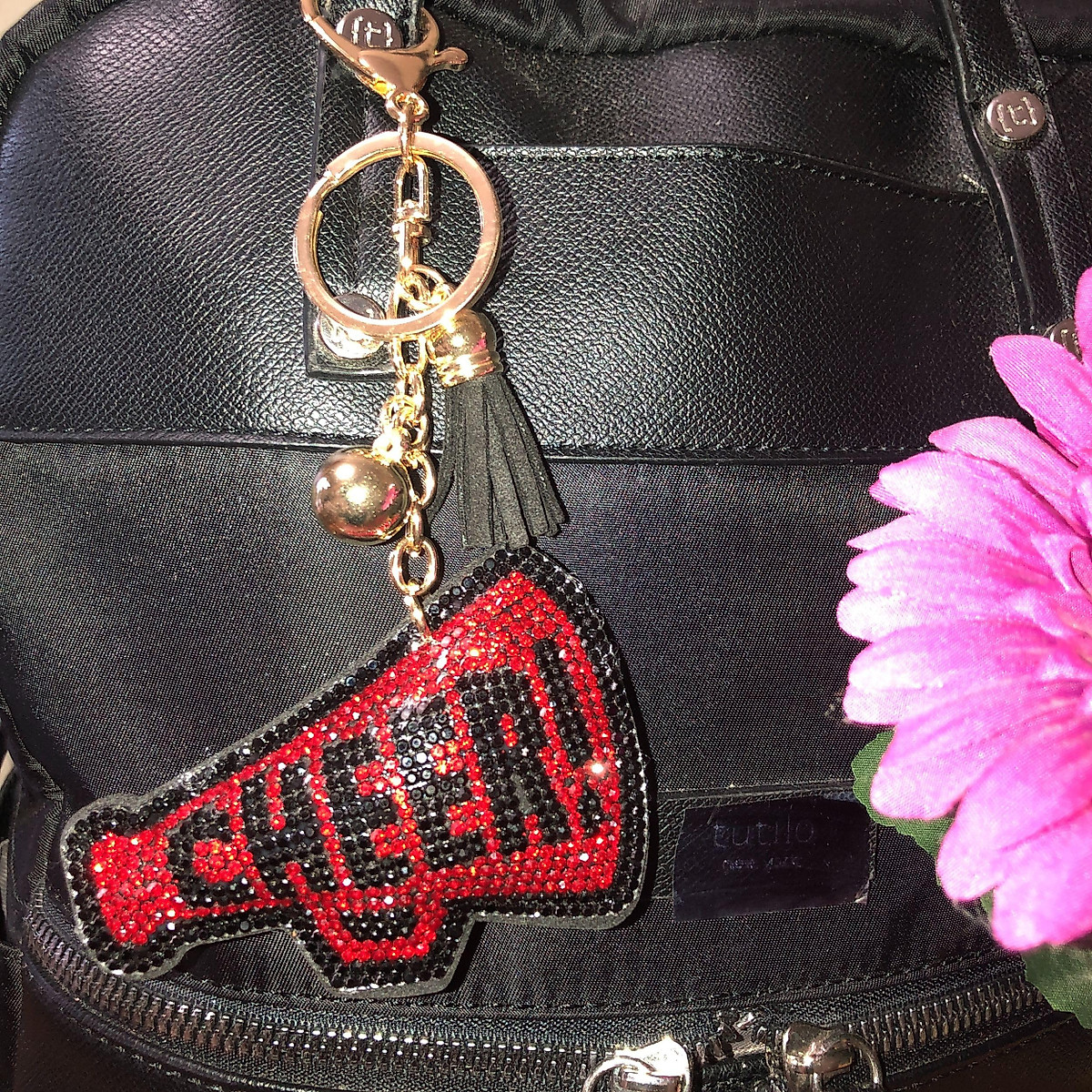 Popfizzy Bling Cheer Keychain for Women, Rhinestone Cheer Bag Charm, Cheer Squad Cheerleader Gifts, Megaphone Cheer Keychain