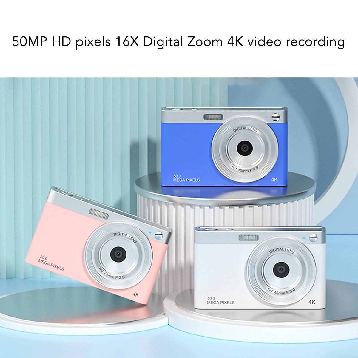 UPQRSG 4K Digital Camera, 2.88in IPS HD AF Autofocus Digital Camera, Mirrorless Compact Video Camera, 16X Zoom 50MP Vlogging Camera, for Macro Shooting[Pink]