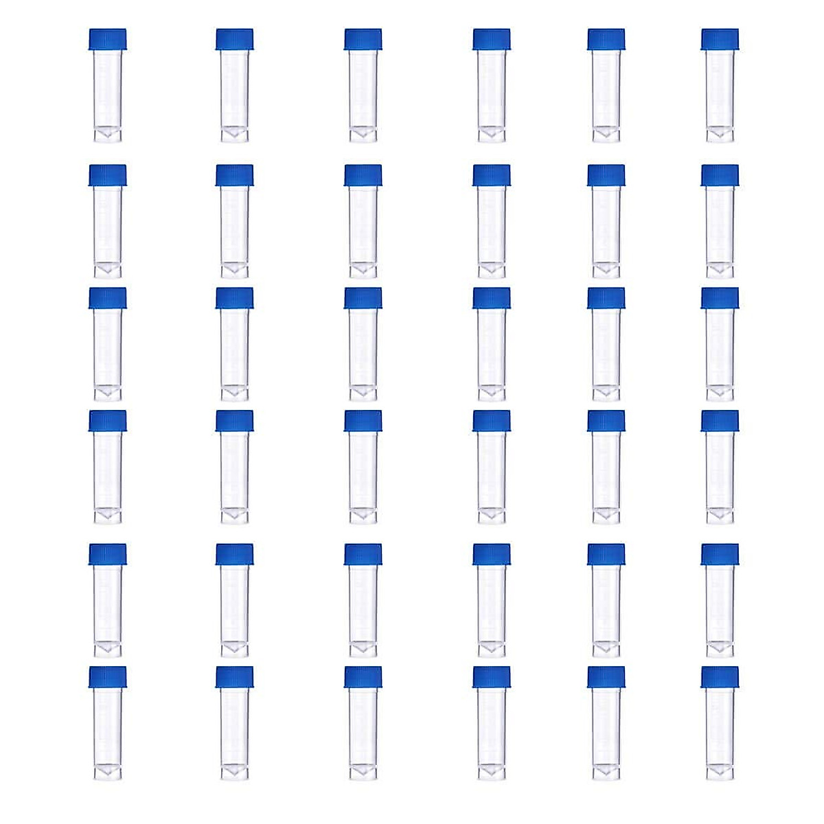 36PCS Cryo Tubes 5ml, Plastic Small vials with Screw caps Sample Tubes,PP Material ，with Silica Gel Gasket，Free from DNase, RNase, Human DNA